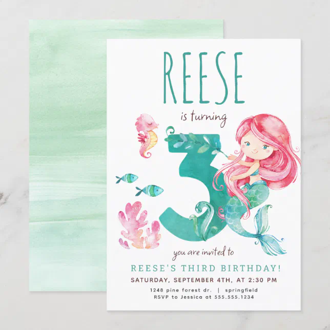 Mermaid 3rd Birthday Invitation | Zazzle
