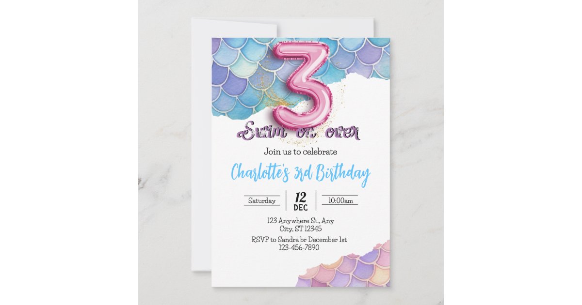 Mermaid 3rd Birthday Invitation | Zazzle