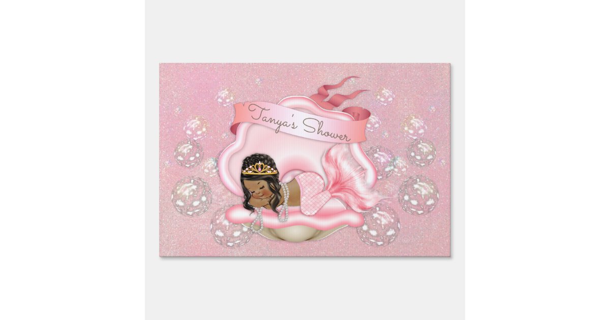 Mermaid African American Baby Pink Shell Pearls Sign | Zazzle