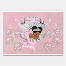 Mermaid African American Baby Pink Shell Pearls Sign | Zazzle
