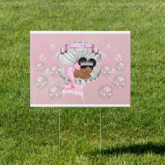 Mermaid African American Baby Pink Shell Pearls Sign | Zazzle