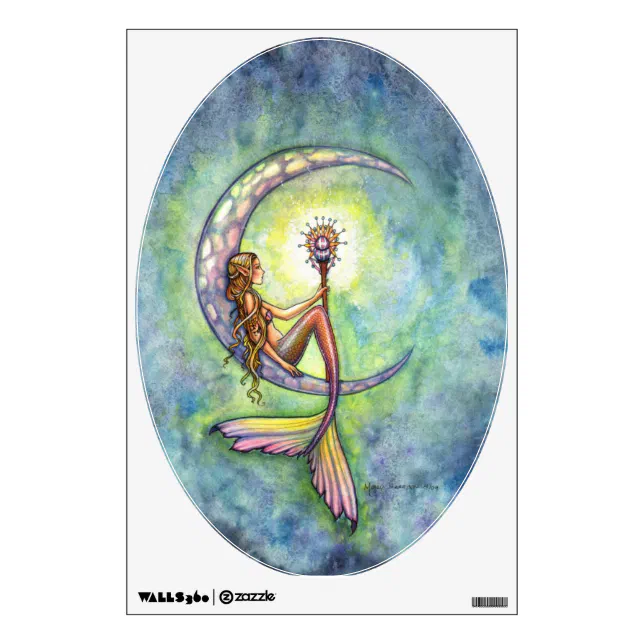 Mermaid and Crescent Moon Fantasy Art Wall Decal | Zazzle