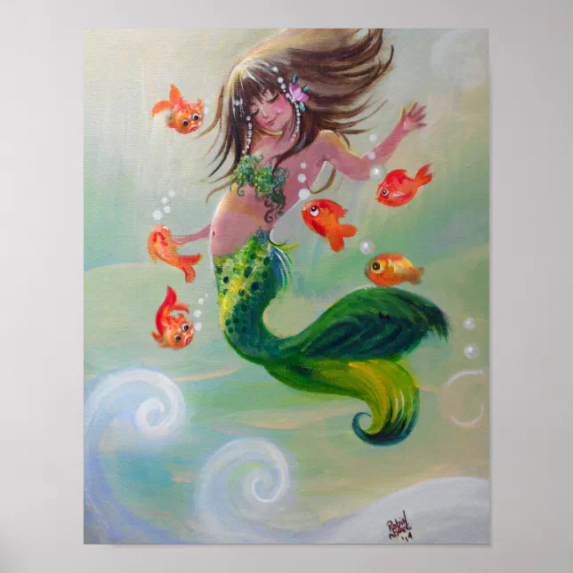 Mermaid and Dancing Fish poster | Zazzle