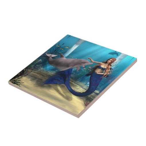 Mermaid and Dolphin Ceramic Tile | Zazzle