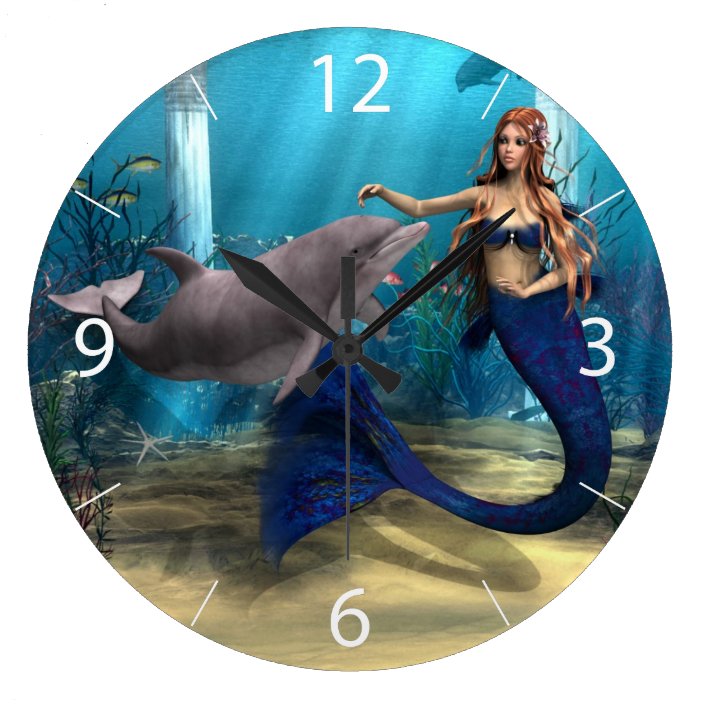 Mermaid and Dolphin Large Clock | Zazzle.com