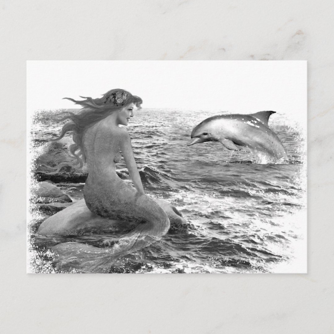 Mermaid and Dolphin Postcard | Zazzle