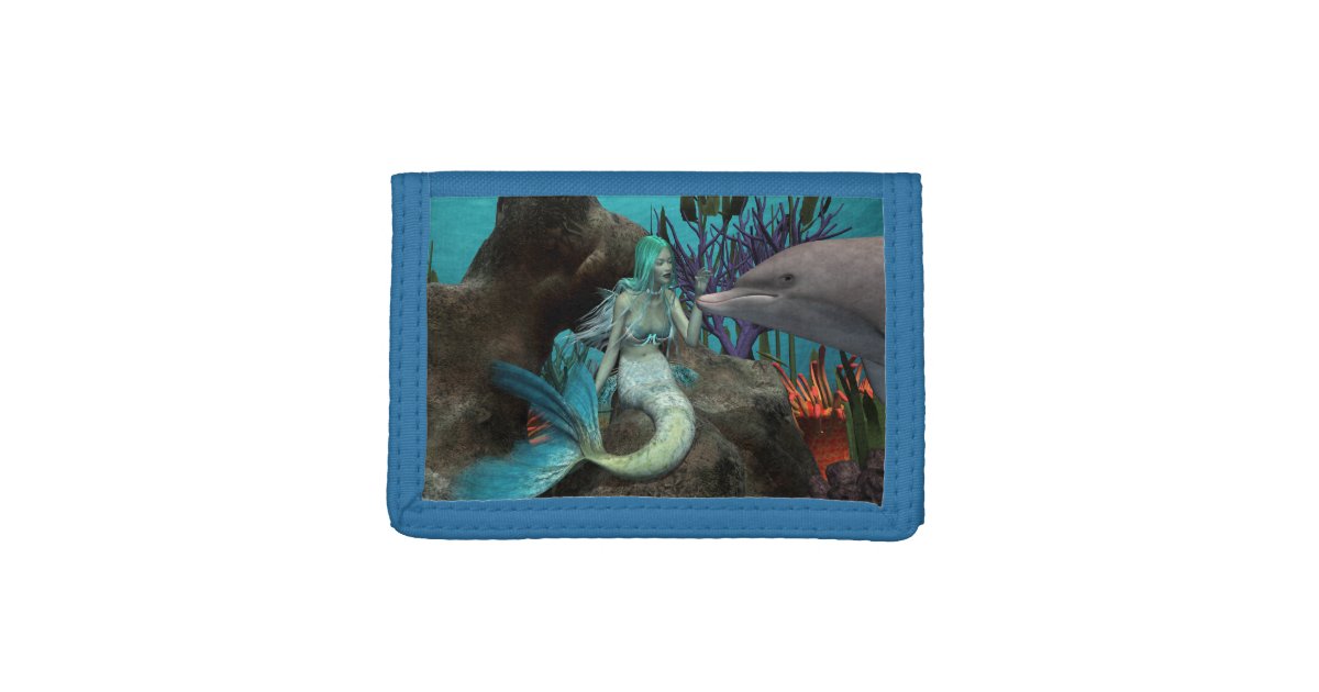 Mermaid and Dolphin Under the Sea Trifold Wallet | Zazzle