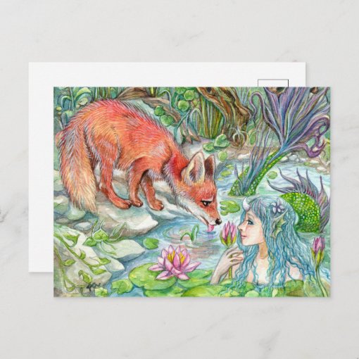 Mermaid and Fox Postcard | Zazzle