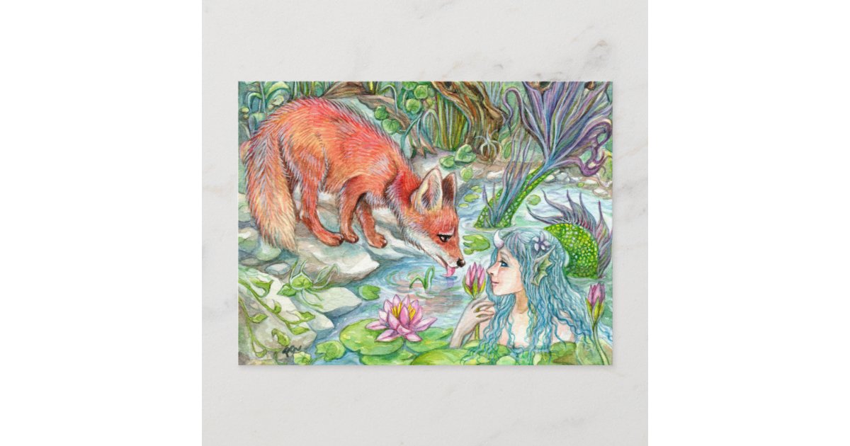 Mermaid and Fox Postcard | Zazzle