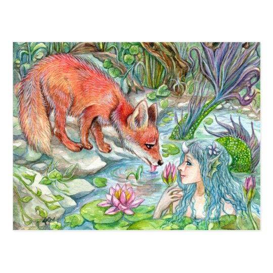 Mermaid and Fox Postcard | Zazzle.com