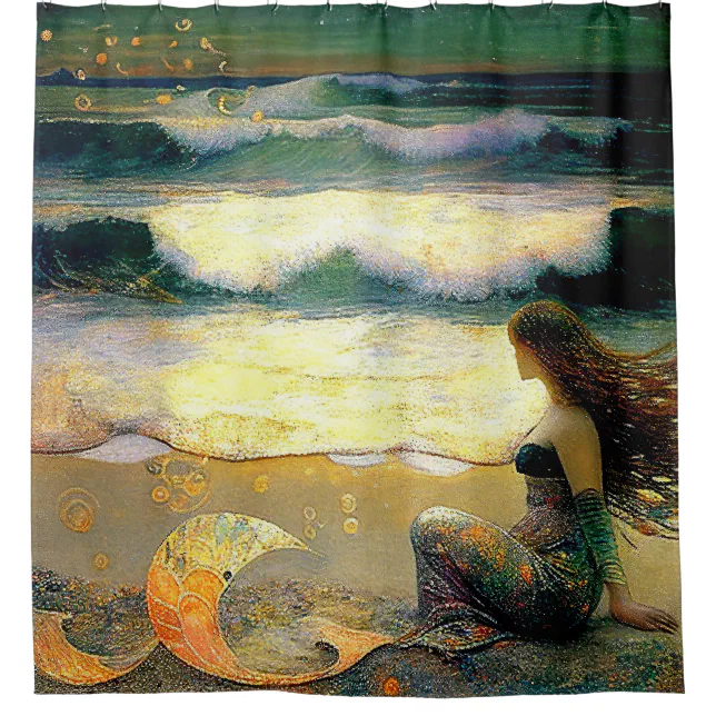 Mermaid and Golden Sea Sprites Shower Curtain | Zazzle