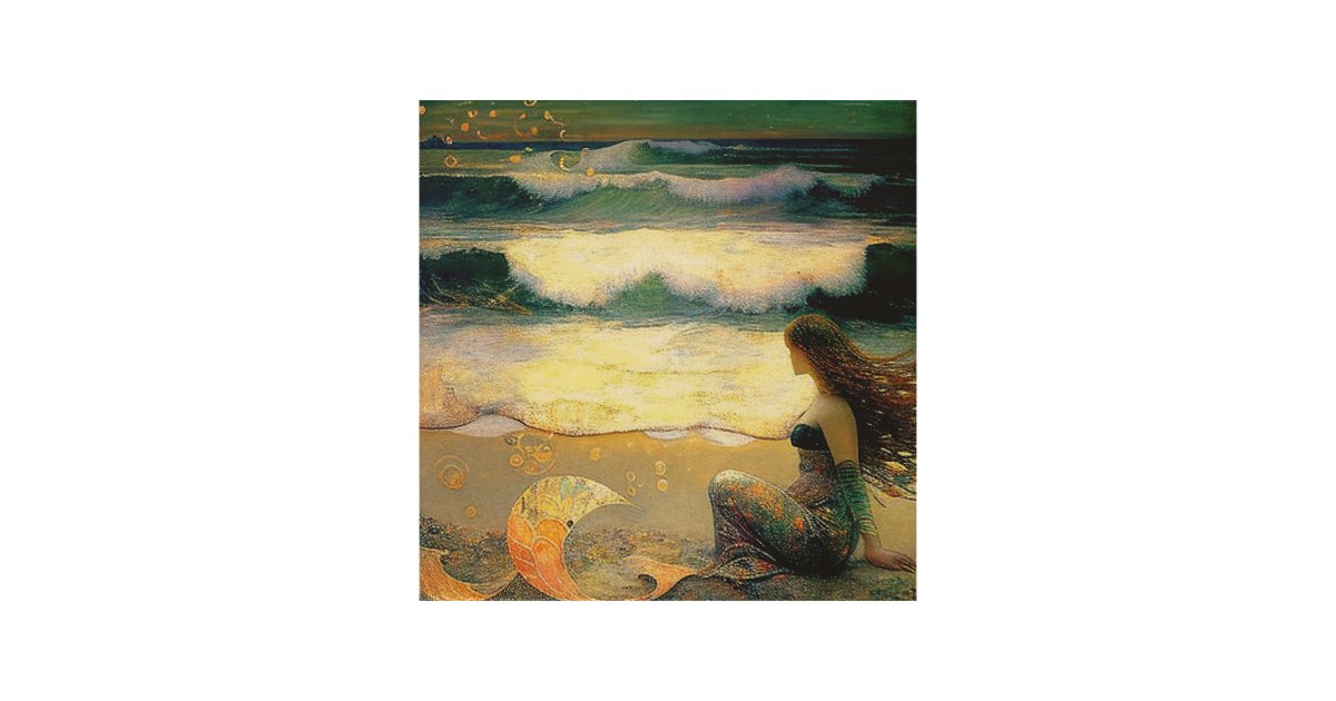 Mermaid and Golden Sea Sprites Wood Wall Art | Zazzle