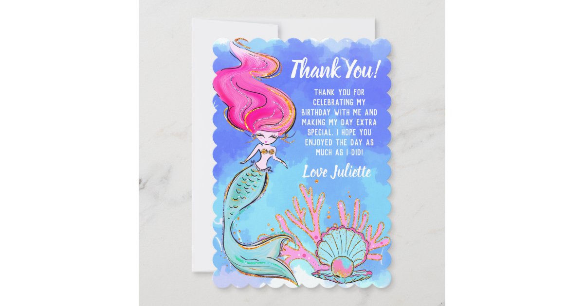 Mermaid And Pearl Clam Thank You Card | Zazzle