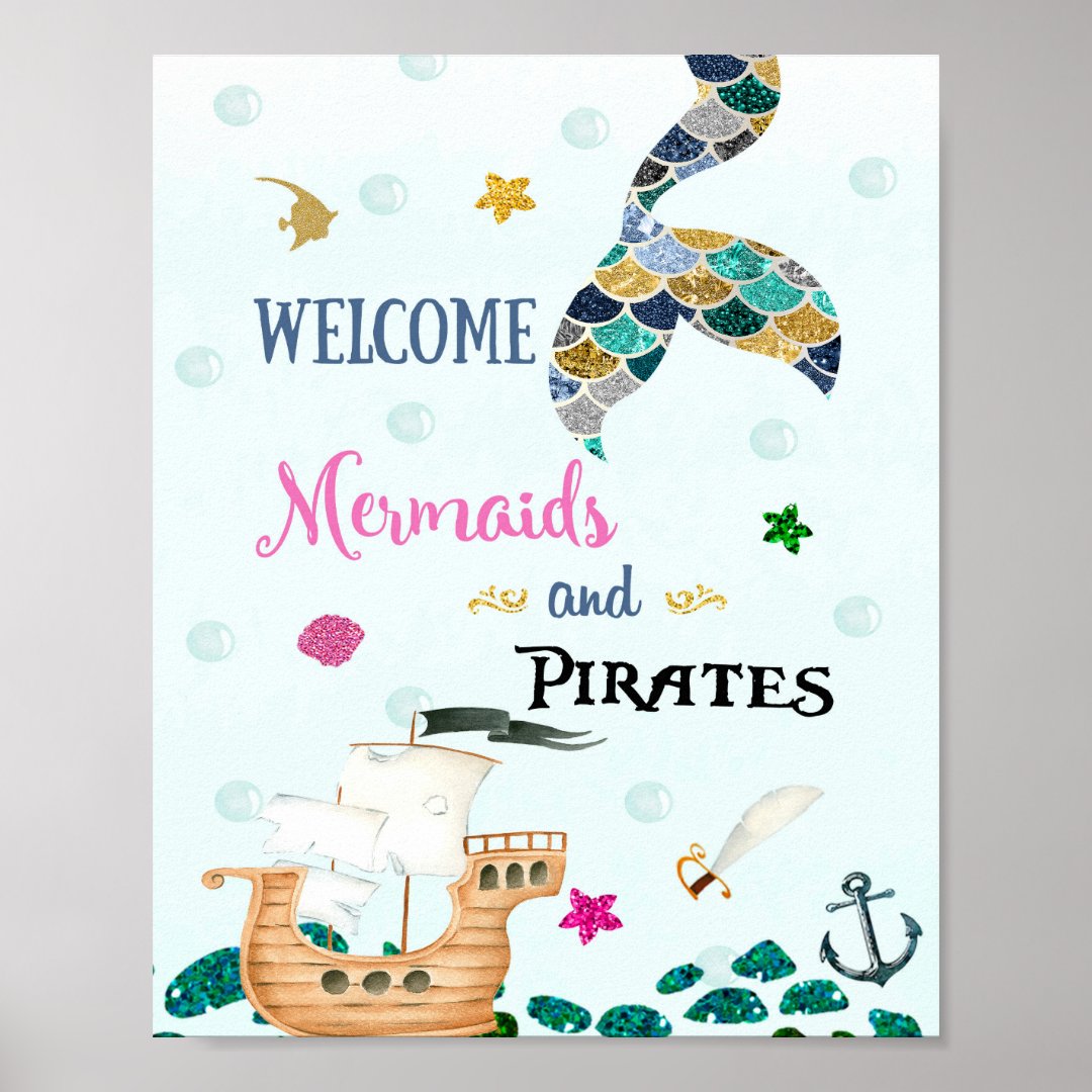 Mermaid and Pirate welcome party sign | Zazzle