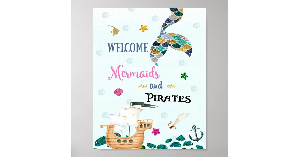 Mermaid and Pirate welcome party sign | Zazzle