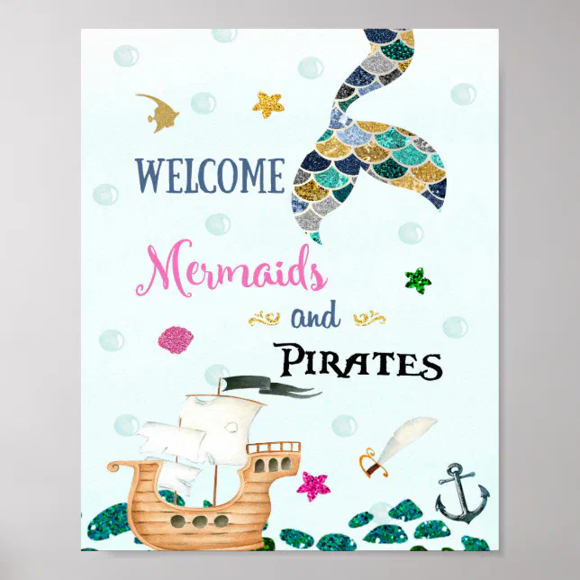 Mermaid and Pirate welcome party sign | Zazzle