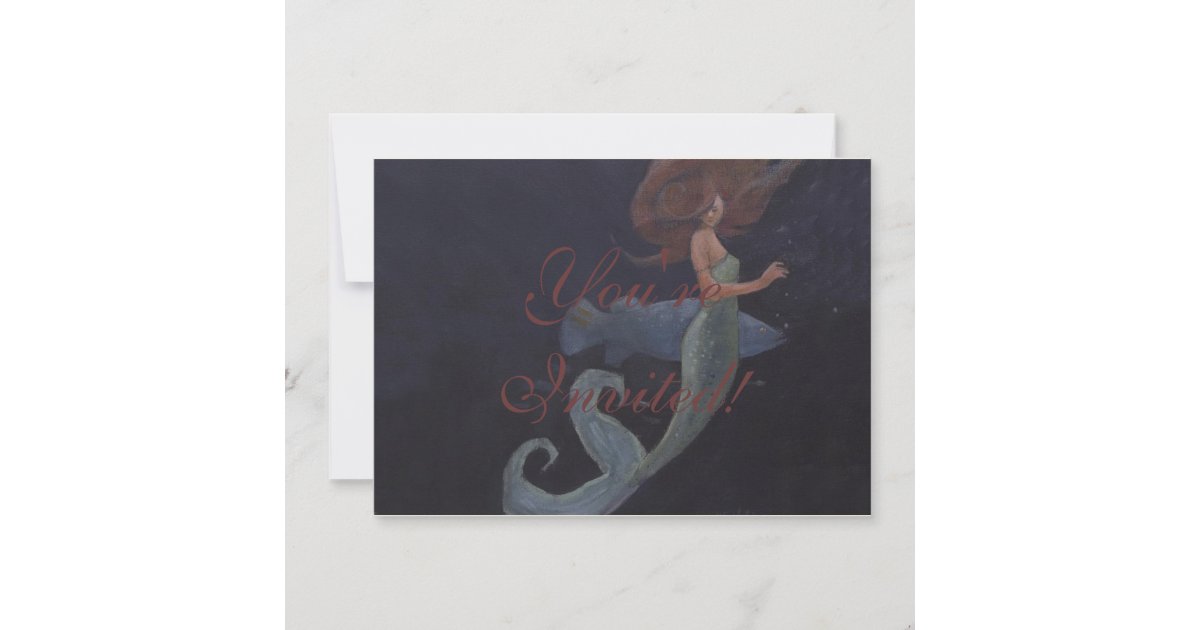 Mermaid and the Blue Fish Invitation | Zazzle