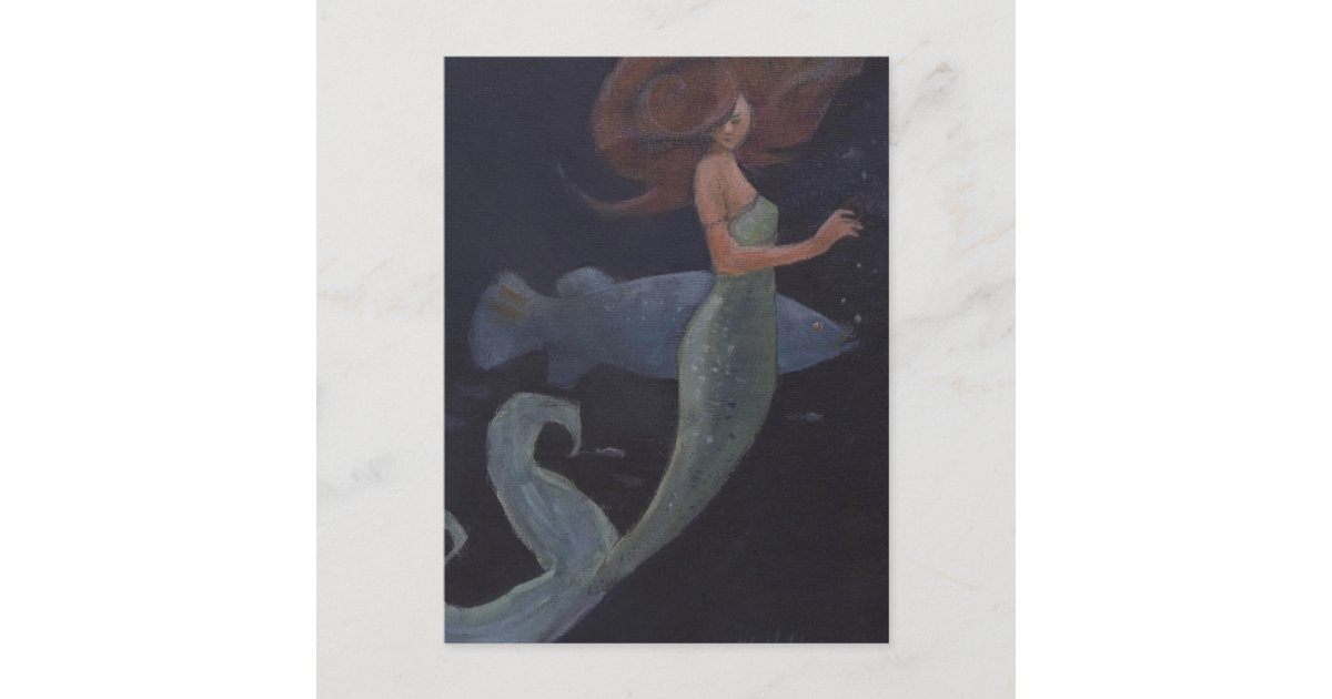 Mermaid and the Blue Fish Postcard | Zazzle