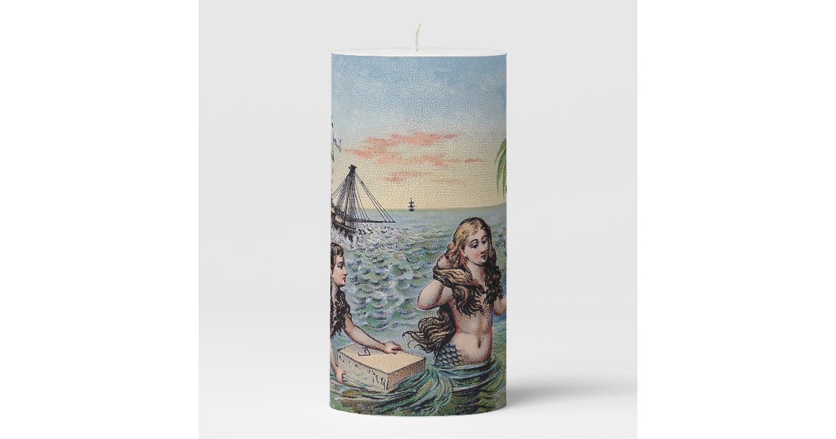 Mermaid Antique Magic Nautical Ocean Pillar Candle | Zazzle