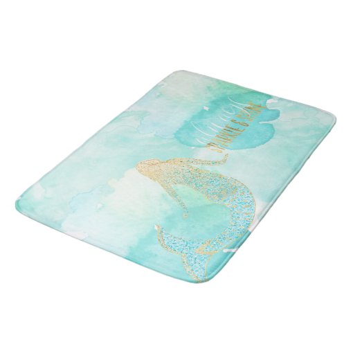 Mermaid Aqua Gold Sparkle Bath Mat | Zazzle