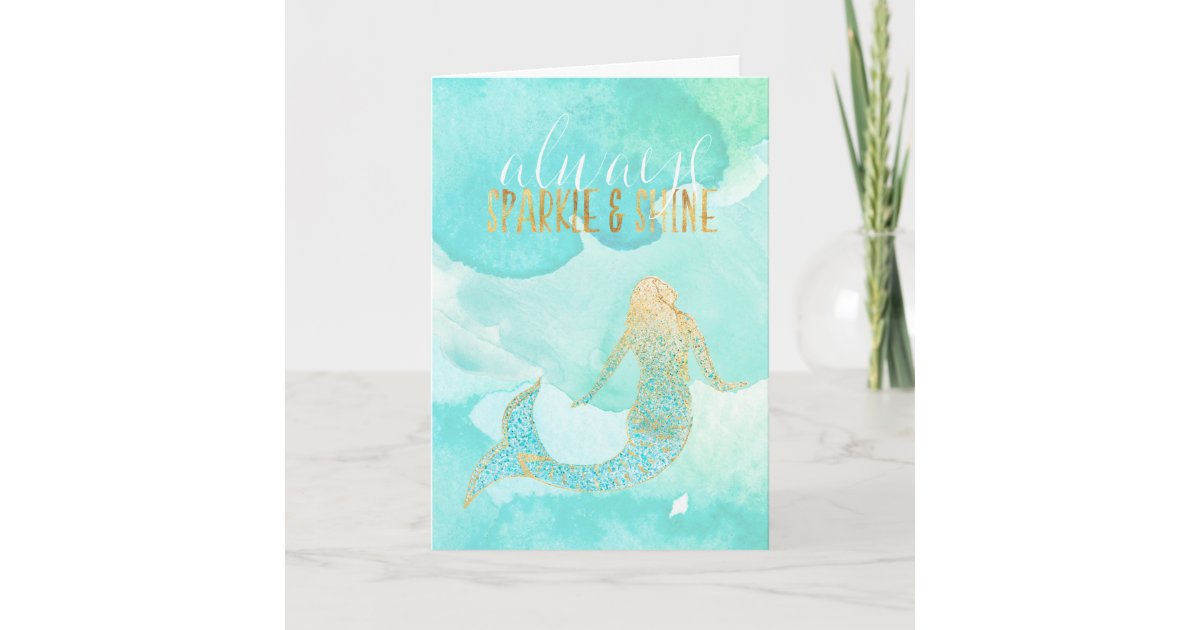 Mermaid Aqua Gold Sparkle Card | Zazzle