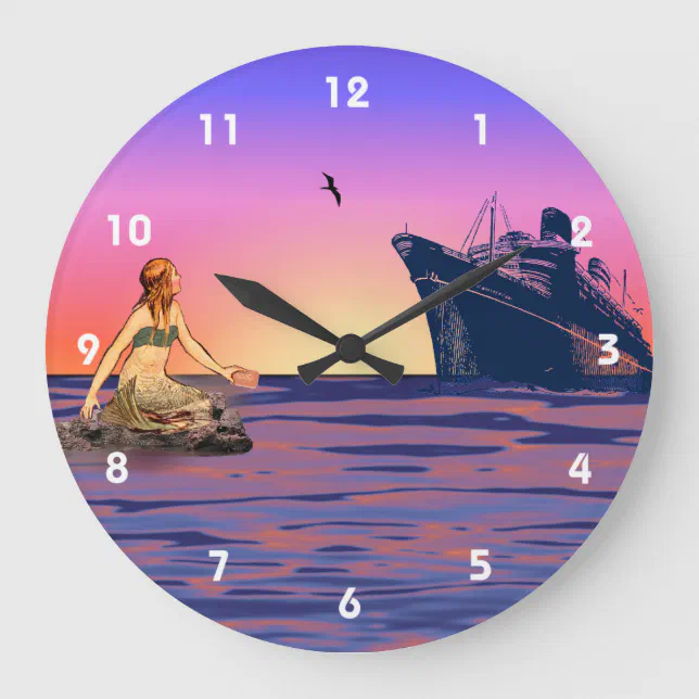 Mermaid at sunset wall clock | Zazzle