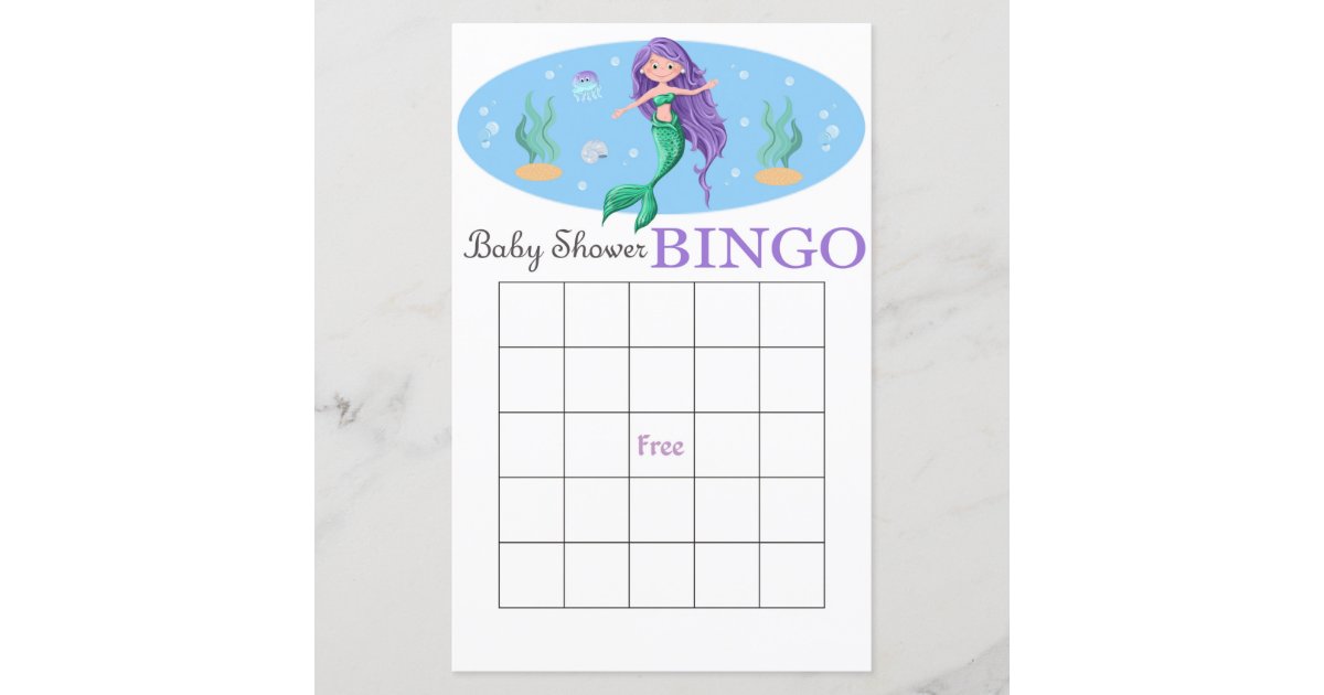 Mermaid baby shower bingo card | Zazzle
