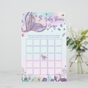 Mermaid Baby Shower Bingo Game Activity Baby Girl | Zazzle