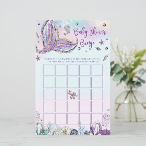 Mermaid Baby Shower Bingo Game Activity Baby Girl | Zazzle