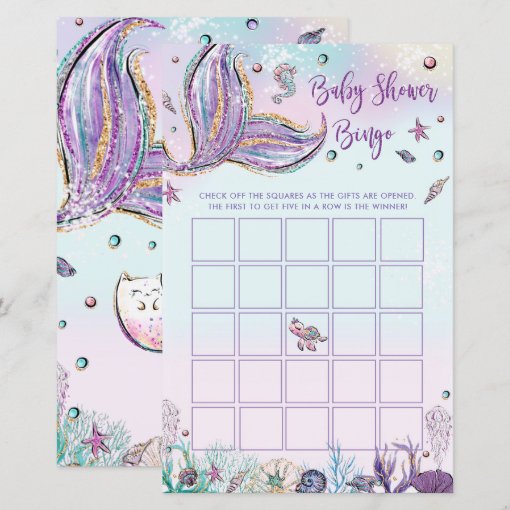 Mermaid Baby Shower Bingo Game Activity Baby Girl | Zazzle