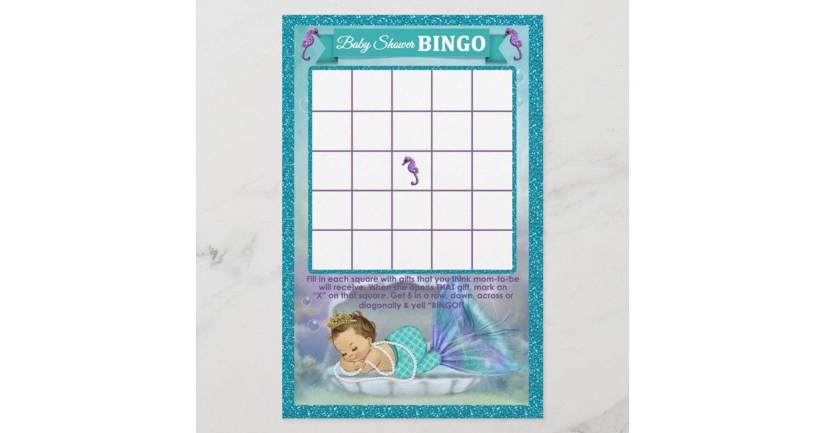 Mermaid Baby Shower Bingo Game Card #130 | Zazzle