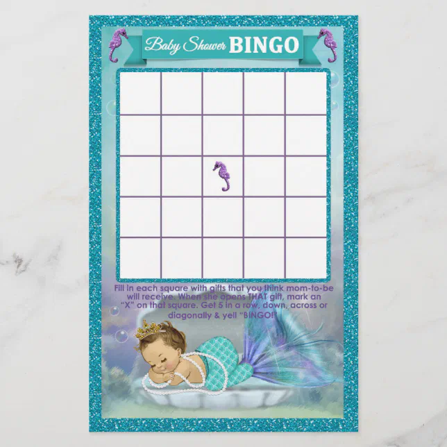 Mermaid Baby Shower Bingo Game Card #130 | Zazzle
