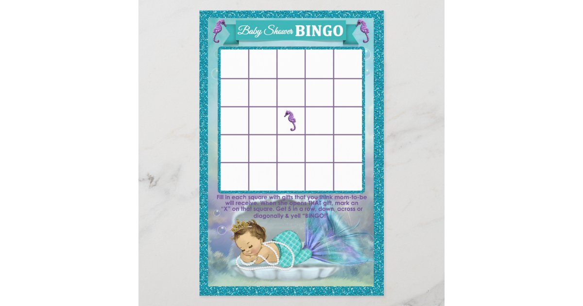 Mermaid Baby Shower Bingo Game Card #130 | Zazzle