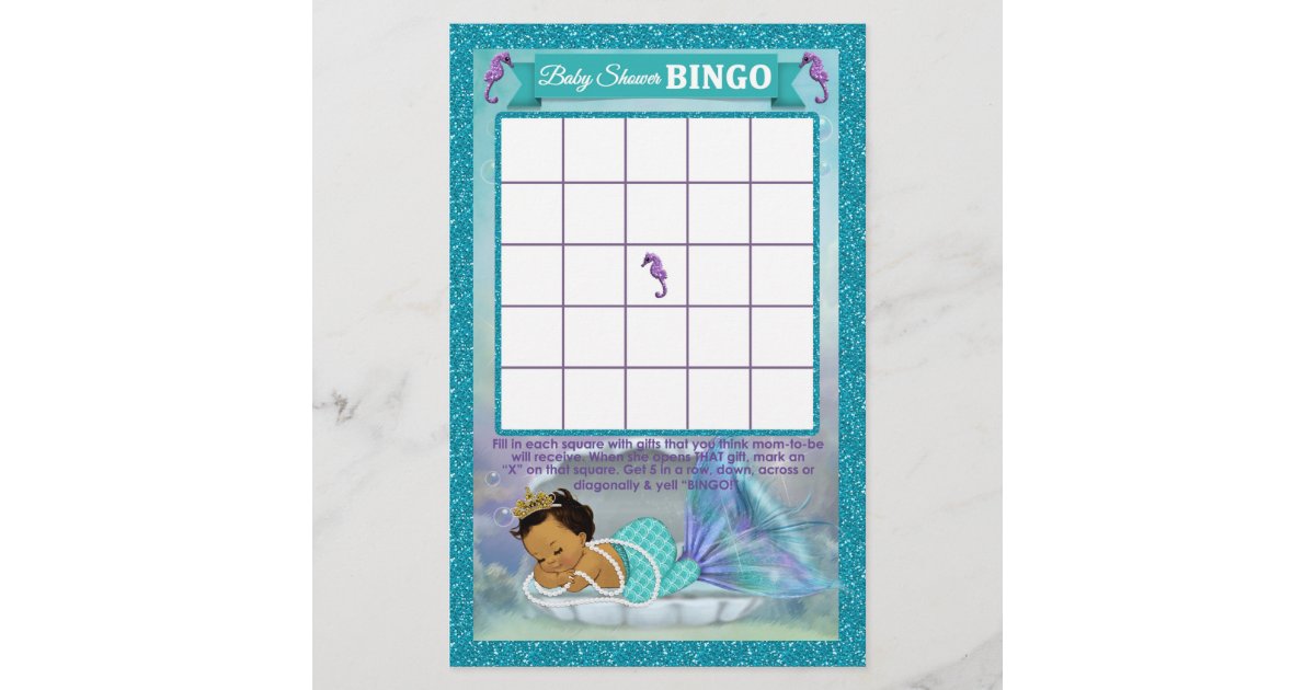 Mermaid Baby Shower Bingo Game Card #136 | Zazzle