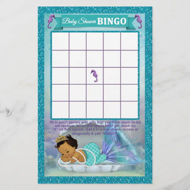 Mermaid Baby Shower Bingo Game Card #136 | Zazzle