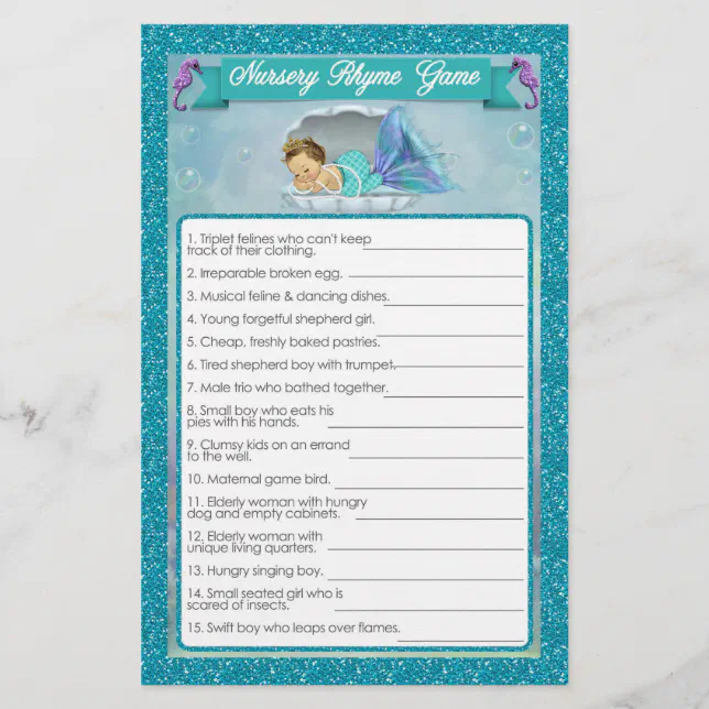 Mermaid Baby Shower Nursery Rhyme Game #130 | Zazzle