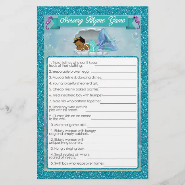 Mermaid Baby Shower Nursery Rhyme Game #135 Flyer | Zazzle