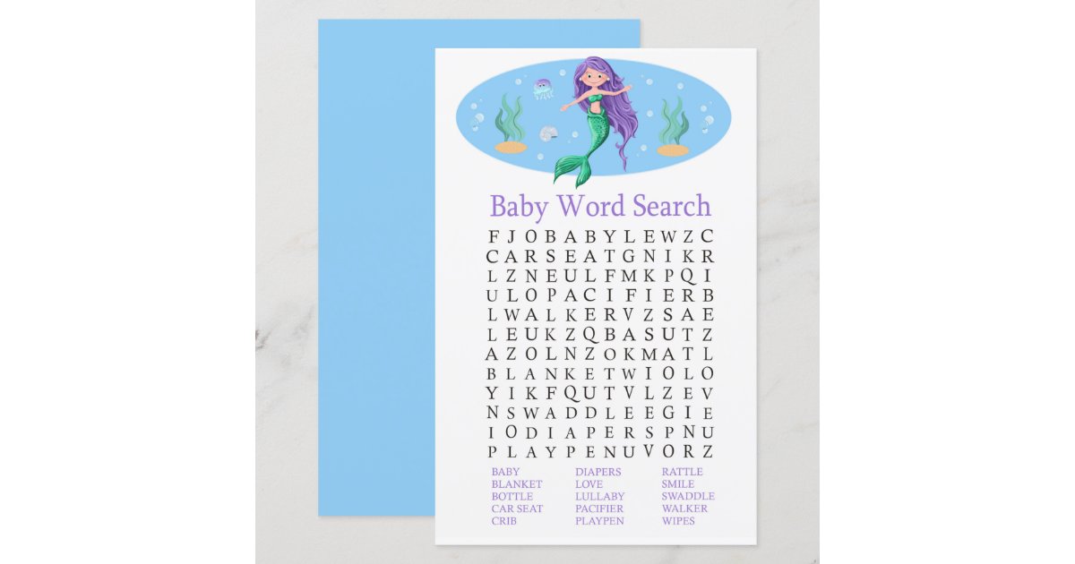 Mermaid Baby Shower Word Search Game | Zazzle