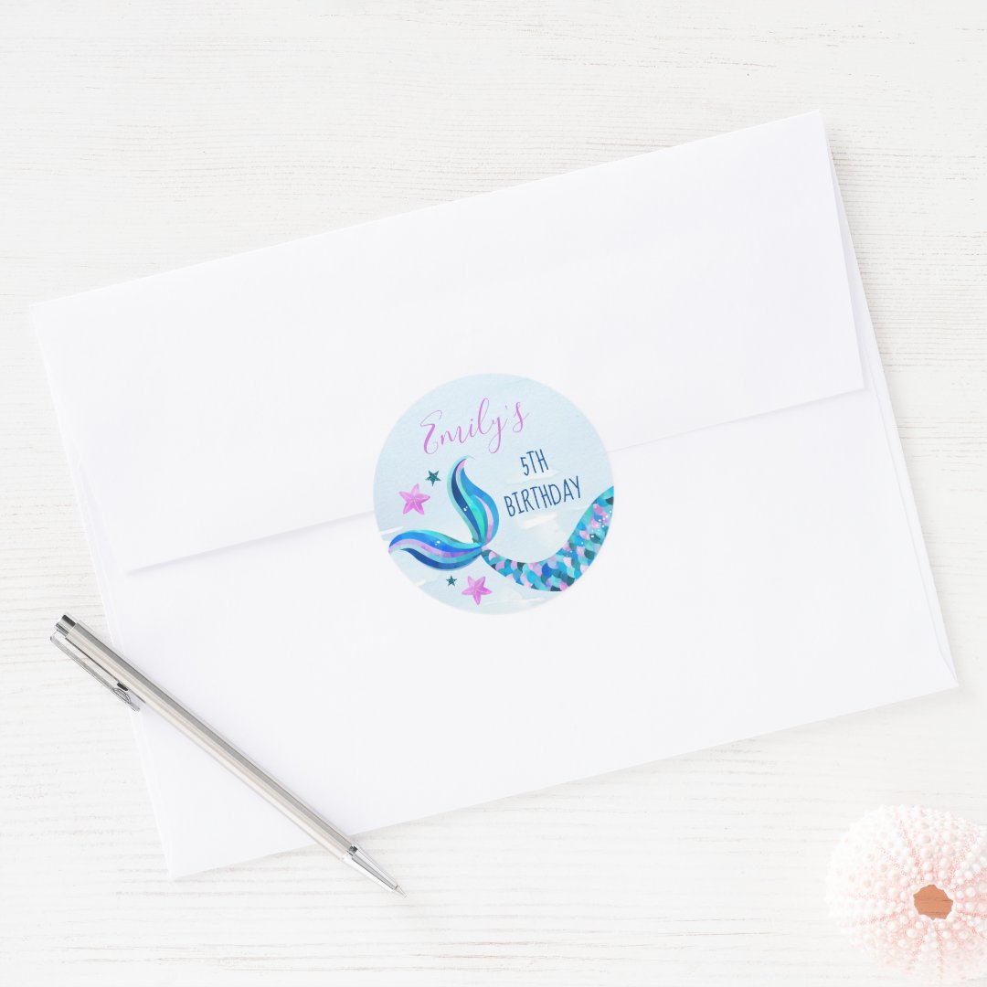 Mermaid Birthday Envelope Stickers | Zazzle