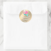 Mermaid Birthday Favor Pink Spark Gold Seashells Classic Round Sticker ...
