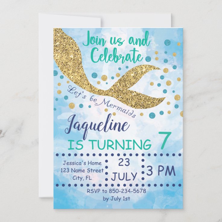 Mermaid Birthday Invitation- Let's be Mermaids- Invitation | Zazzle