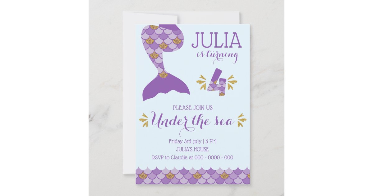 Mermaid Birthday Invitation Mermaid Number 4 | Zazzle