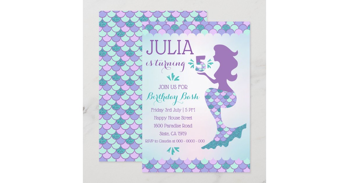Mermaid Birthday Invitation Mermaid Number 5 | Zazzle