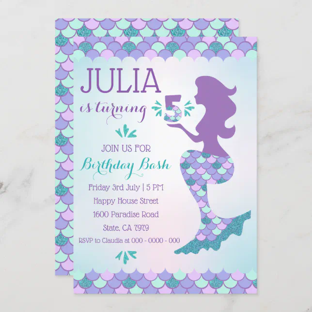 Mermaid Birthday Invitation Mermaid Number 5 | Zazzle