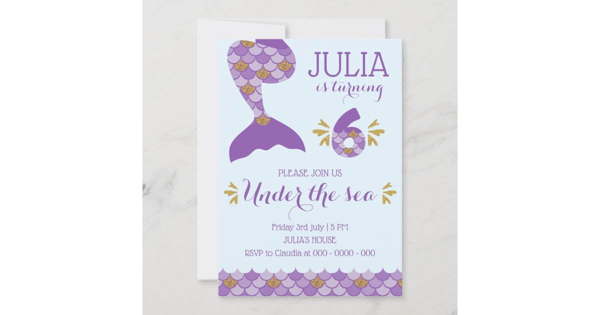 Mermaid Birthday Invitation Mermaid Number 6 | Zazzle
