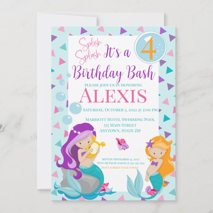 Mermaid Birthday Invitation, Pool party Invitation | Zazzle