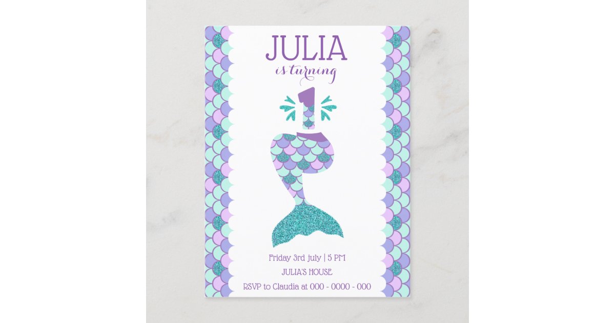 Mermaid Birthday Mermaid Number 1 Invitation Postcard | Zazzle