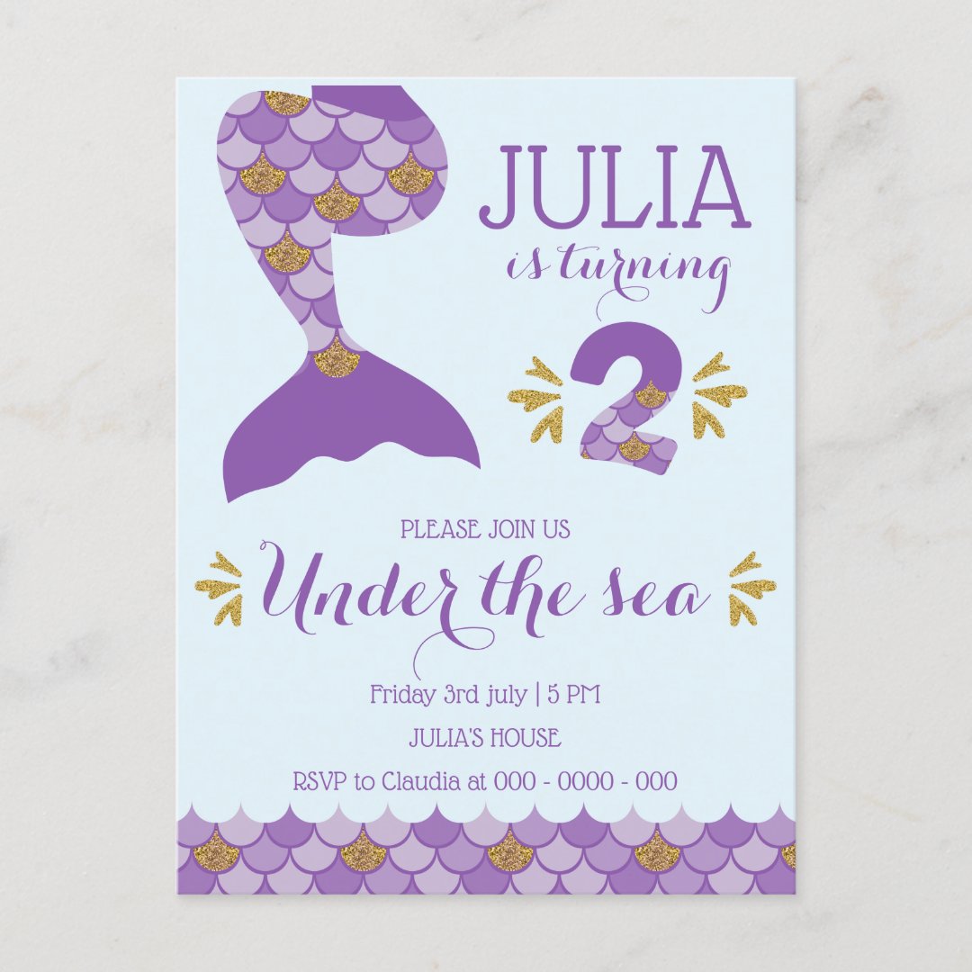 Mermaid Birthday Mermaid Number 2 Invitation Postcard | Zazzle