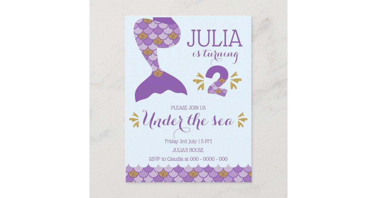 Mermaid Birthday Mermaid Number 2 Invitation Postcard | Zazzle