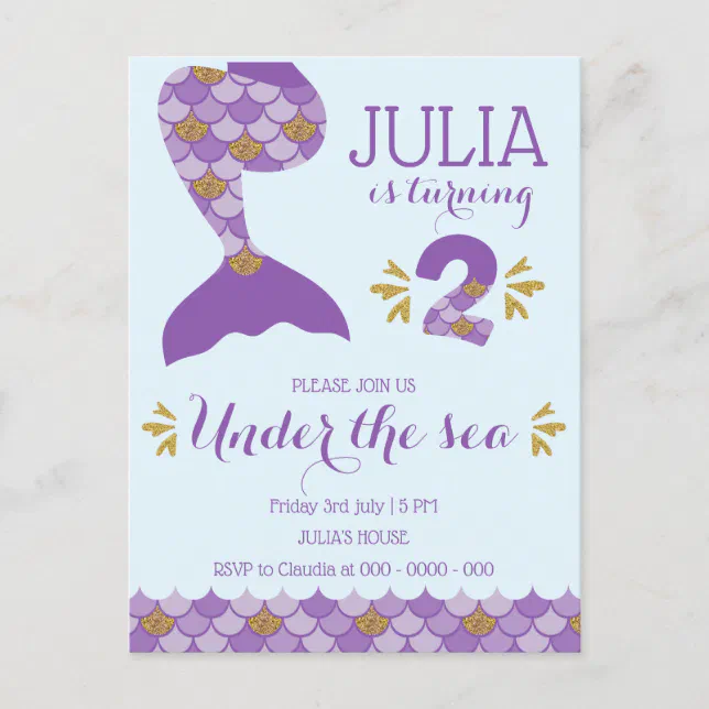 Mermaid Birthday Mermaid Number 2 Invitation Postcard | Zazzle